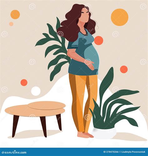 Pregnant Woman Concept Vector Illustration In Cute Cartoon Style