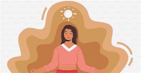 연꽃 자세로 명상하는 여자 편안한 여성 캐릭터 야외 요가 명상 선 禅 연습 정신 이완 정서적 균형 및 자연과의 조화 만화 벡터 일러스트레이션 벡터