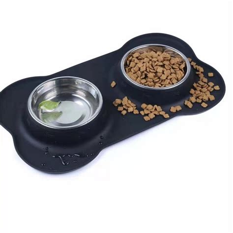 Badu Bg Противоплъзгаща двойна купа за кучета със силиконова подложка Издръжлива хранилка за