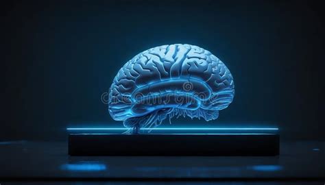 Illuminated Neural Network Brain Model In Futuristic Blue Lighting Stock Illustration