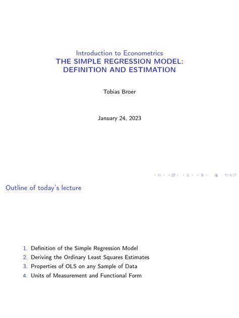 Simple Linear Regression Model I Pdf Linear Regression Ordinary