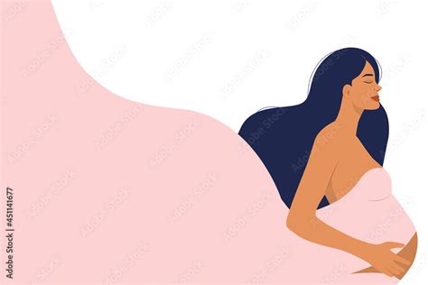 Poster With A Beautiful Young Pregnant Woman With Long Hair And Place
