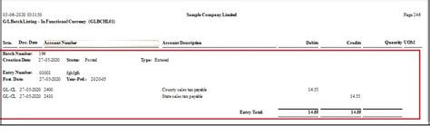 Option To See Tax Information On The GL Batch Listing Report