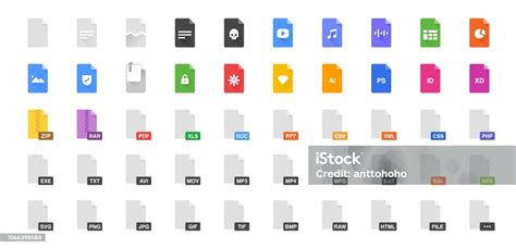 50 문서 형식 벡터 일러스트 아이콘 세트 파일 형식 파일의 종류 등으로 아이콘을 포함 아이콘에 대한 스톡 벡터 아트 및 기타 이미지 Istock