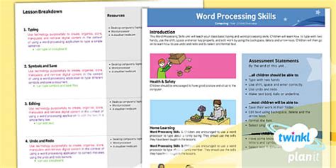 Computing Microsoft Word Processing Skills Year 1 Planning Overview