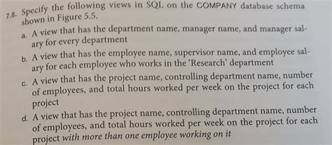 solved specify the following views in sql on the company