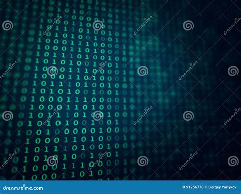 Computer Data On The Screen Greenish Blue Color Binary Numeral