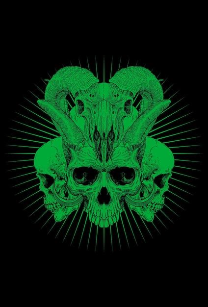 가벼운 벡터 일러스트와 함께 두개골과 염소 두개골 프리미엄 벡터