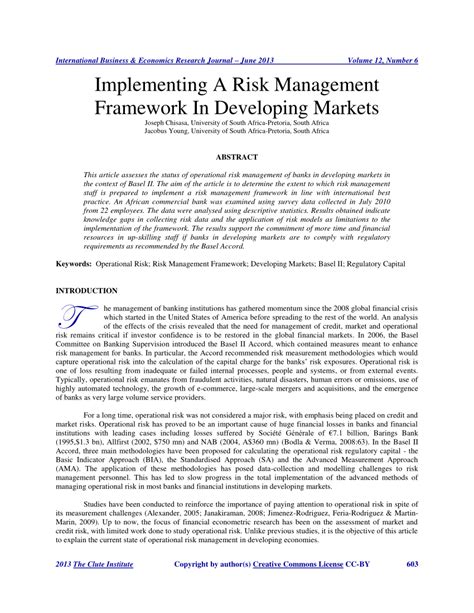 Pdf Implementing A Risk Management Framework In Developing Markets