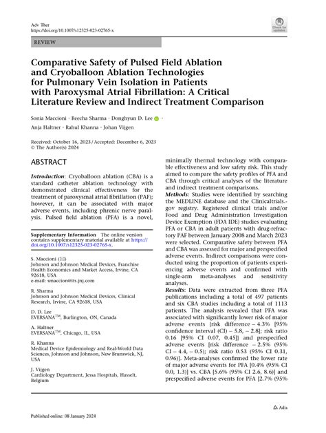 Pdf Comparative Safety Of Pulsed Field Ablation And Cryoballoon Ablation Technologies For