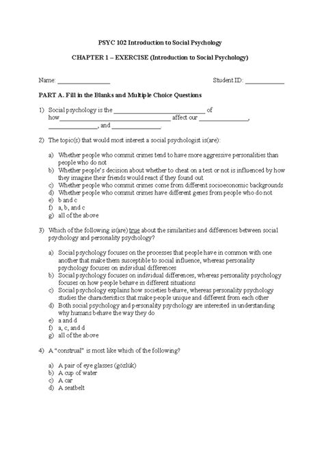 Chapter 1 Exercise PSYC 102 Introduction To Social Psychology CHAPTER 1 EXERCISE