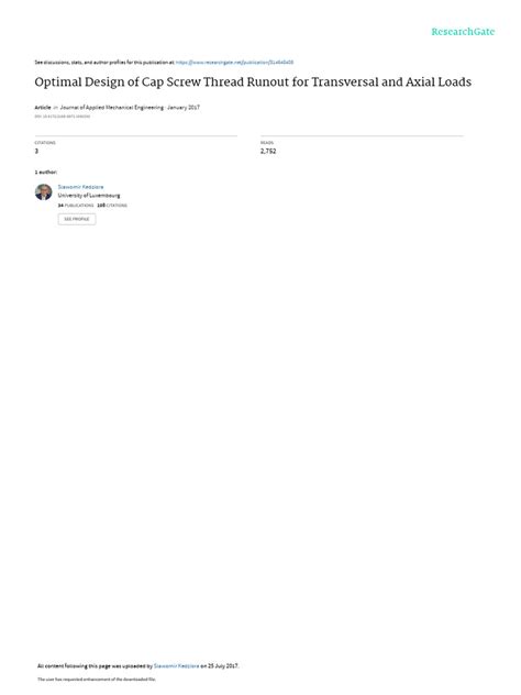 Optimal Design Of Cap Screw Thread Runout For Tran Pdf Screw Strength Of Materials