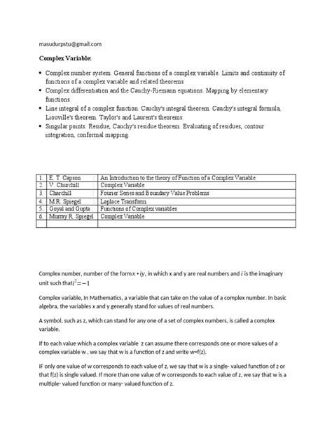 Complex Variable Pdf Complex Analysis Complex Number