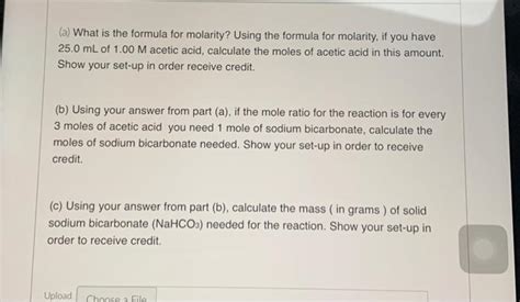 Solved A What Is The Formula For Molarity Using The Chegg Com