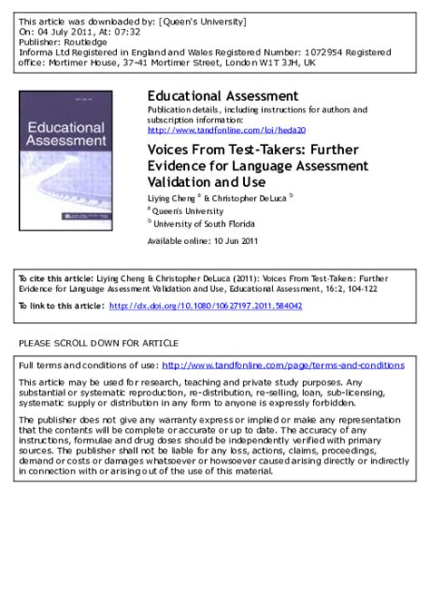 Pdf Voices From Test Takers Further Evidence For Language Assessment Validation And Use