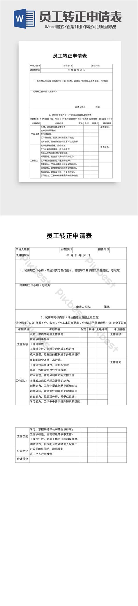 Enterprise Employee Regularization Application Approval Form Word Template Word DOC Template