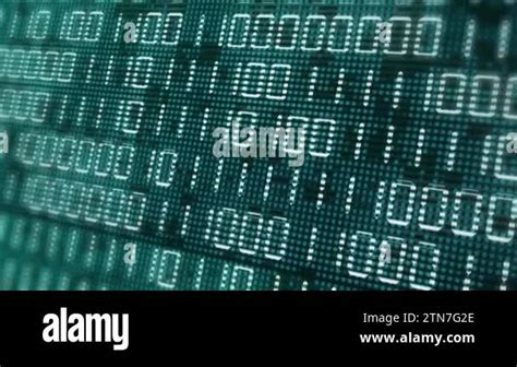 Electronic Close Up Screen With Changing Binary Code Green Computer Display With Flickering