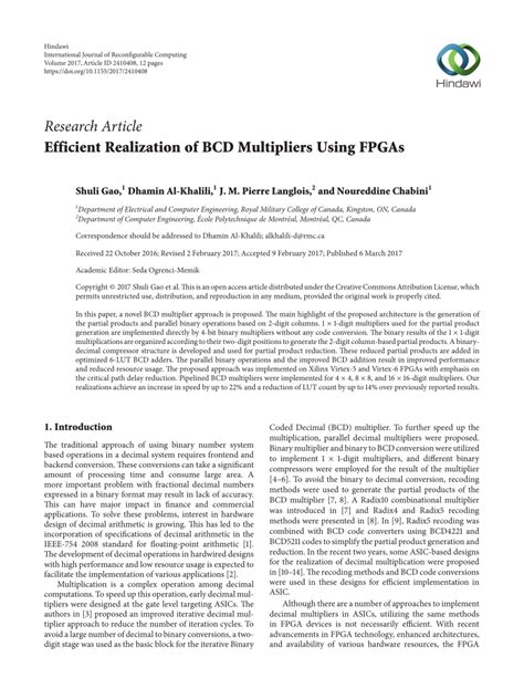 pdf efficient realization of bcd multipliers using fpgas