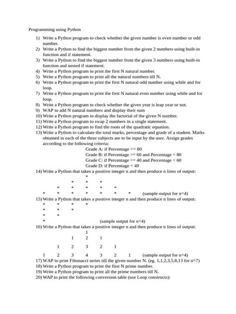 Programming Using Python Practicals Pdf Python Programming Language Numbers