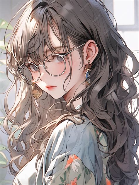 Premium Ai Image Anime Girl With Long Hair And Glasses Looking At