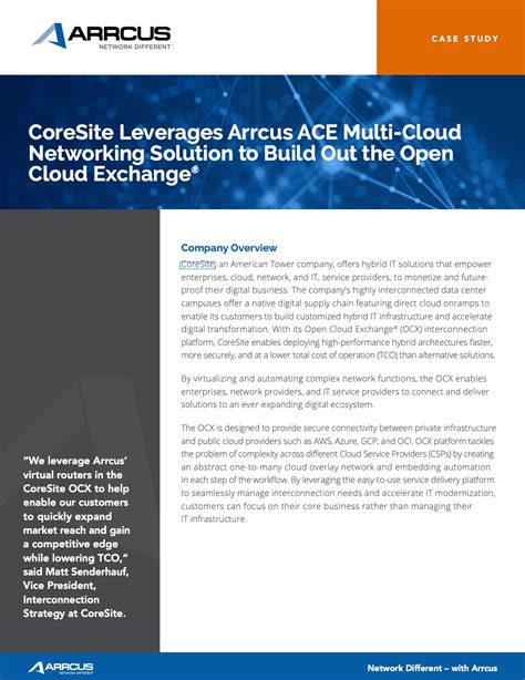 Coresite Leverages Arrcus Ace Multi Cloud Networking Solution To Build