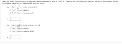 Solved Verify That Rolle S Theorem Applies To The Given Chegg Com
