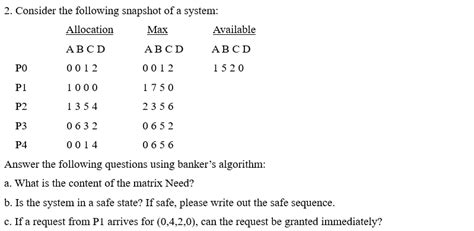 Solved 2 Consider The Following Snapshot Of A System