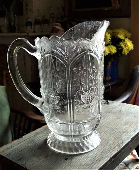 Eapg Pressed Glass Water Pitcher Hanging Basket Pattern Glass Company