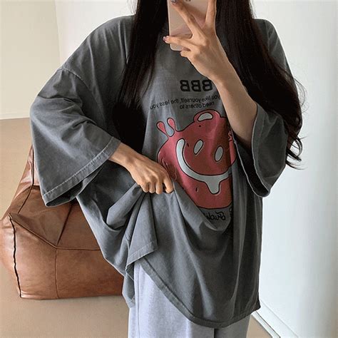 본지샵 [4xl 빅사이즈 오버핏 남녀공용 오버핏 통통 힙한 스트릿 귀여운 여름] 젤리 Bbb 피그먼트 박시핏 반팔 티셔츠 T