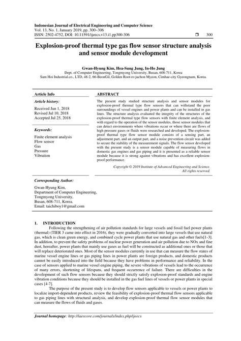 PDF Explosion Proof Thermal Type Gas Flow Sensor Structure Analysis And Sensor Module Development