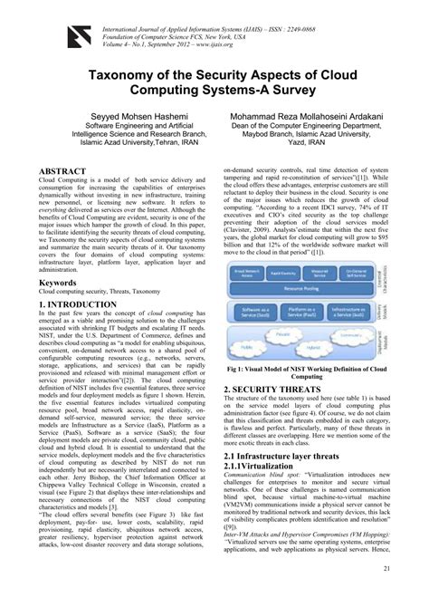 Pdf Taxonomy Of The Security Aspects Of Cloud Computing Systems A Survey