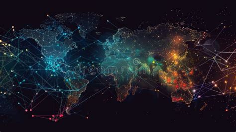 Global Network Connections On World Map With Colorful Nodes Stock Illustration Illustration Of