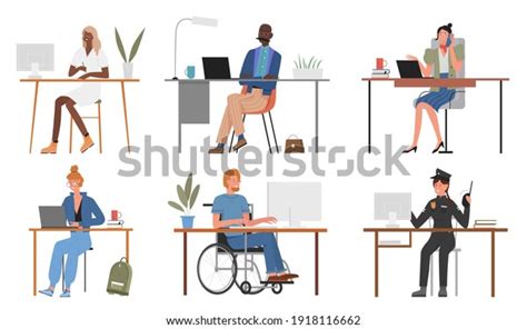 People Work Vector Illustration Set Cartoon Stock Vector Royalty Free