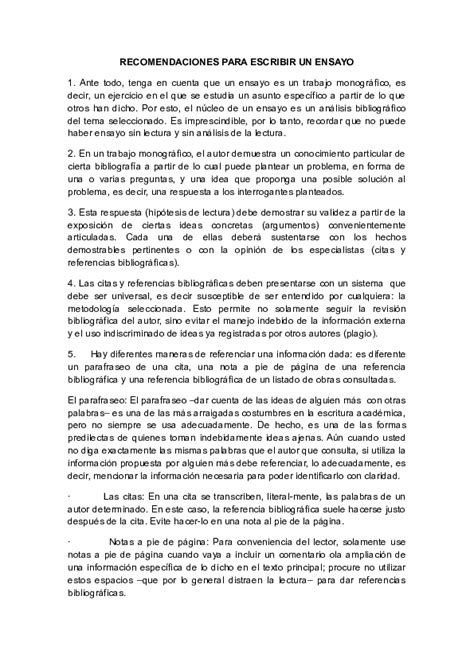 Doc Recomendaciones Para Escribir Un Ensayo