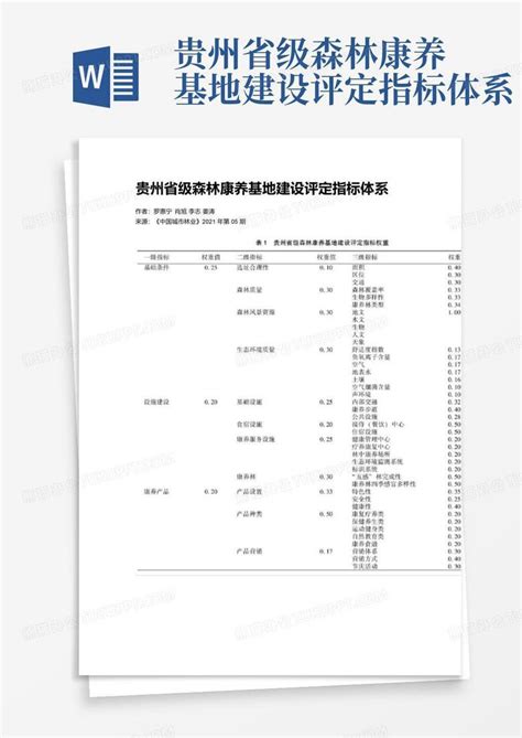 贵州省级森林康养基地建设评定指标体系word模板下载编号qzwaxppg熊猫办公