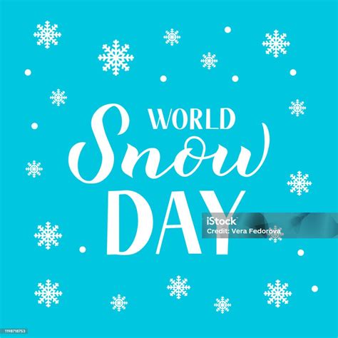 푸른 배경에 눈송이와 세계 눈의 날 손 문자 겨울 스포츠 및 활동 개념 벡터 일러스트레이션입니다 타이포그래피 포스터 인사말 카드 배너 전단지용 템플릿을 쉽게 편집할 수