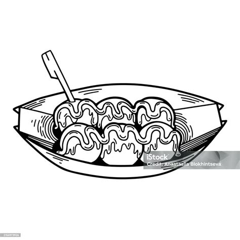 타코야끼 낙서 아이콘입니다 일본 길거리 음식 손으로 그린 그림입니다 소스와 문어를 곁들인 밀가루 공 0명에 대한 스톡 벡터 아트 및 기타 이미지 Istock