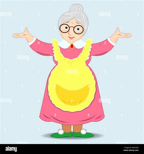 A Flat Drawing Of A Smiling Grandmother Cute Granny With Glasses