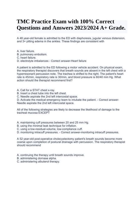 TMC Practice Exam With Correct Questions And Answers A Grade TMC Stuvia US