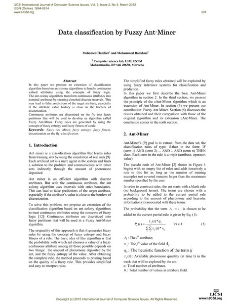 Pdf Data Classification By Fuzzy Ant Miner