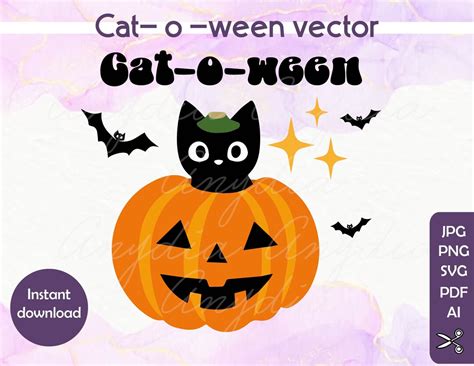 Cat O Ween Vector  Png Svg Pdf Ai Vector De Recorte De Gato Etsy