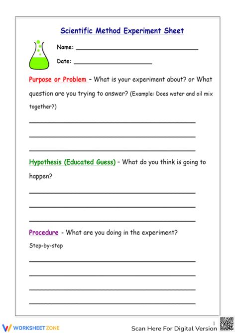 Scientific Method Experiment Sheet Worksheet