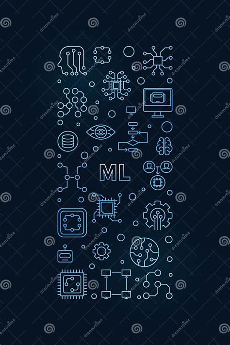Machine Learning Concept Vector Outline Blue Vertical Banner Ml