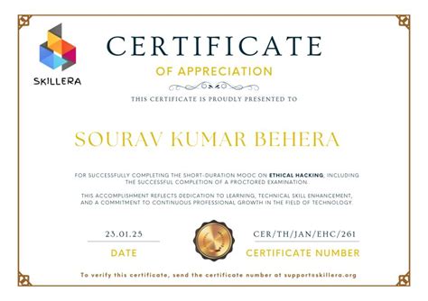 Ethicalhacking Cybersecurity Skilldevelopment Certificateachievement Sourav Kumar Behera