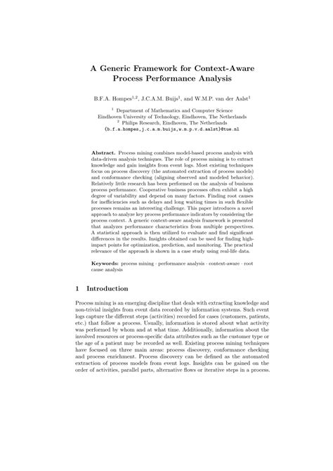 PDF A Generic Framework For Context Aware Process Performance Analysis