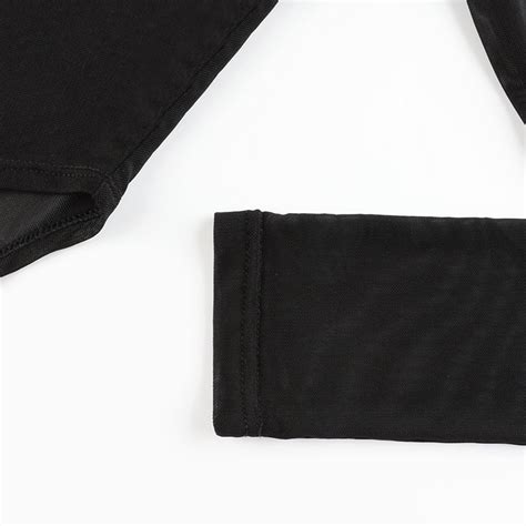 Mojoyce Women Bodysuits Black See Through V Neck Clubwear Outfits Zipp