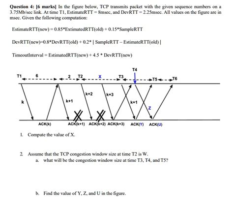Solved In The Figure Below Tcp Transmits Packet With The Given