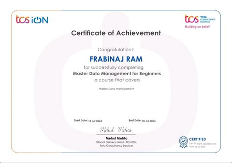 Frabinaj Ram On Linkedin Hey Great News Achieved Master Data Management Certificate From Tcsion