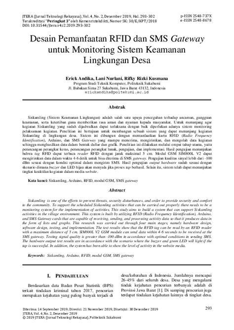 Pdf Desain Pemanfaatan Rfid Dan Sms Gateway Untuk Monitoring Sistem Keamanan Lingkungan Desa