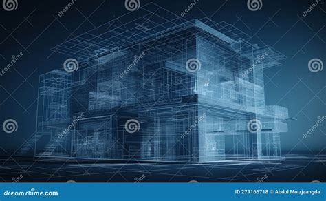 High Tech Blueprint Of An Abstract And Innovative Building Design Stock